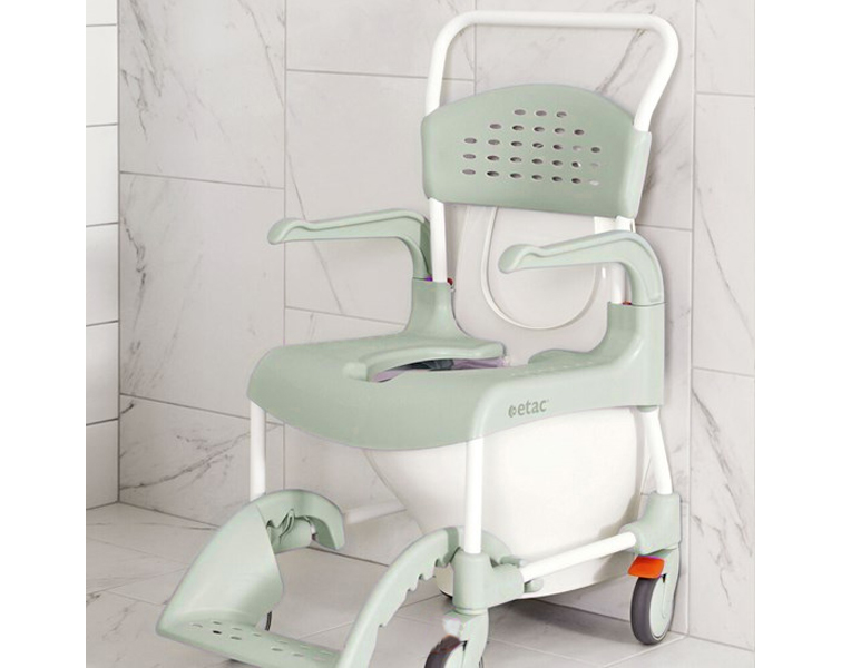 Dusch- und Toilettenstuhl CLEAN, SH 55 cm, grün, mit zwei arretierbaren Rädern - Frühwald ...